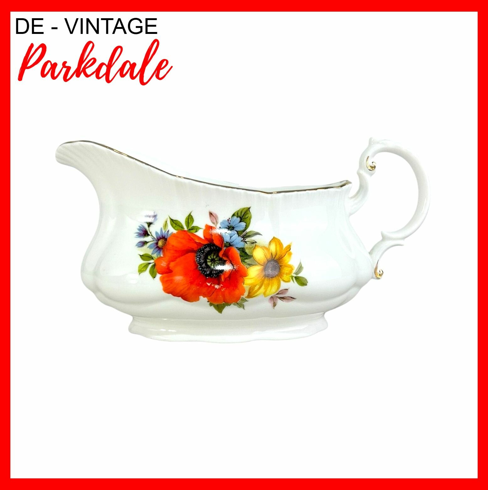 Соусник винтажный Красный мак, Parkdale, фарфор. Англия