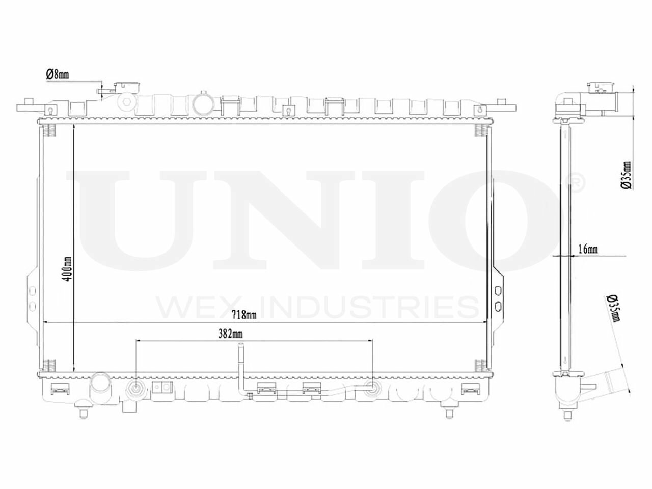Радиатор охлаждения двигателя, для Хендай Соната III, IV 98-, XG КИА Маджентис 00-, Hyundai Sonata KIA Magentis 00-, артикул RAD-10005 производителя UNIO