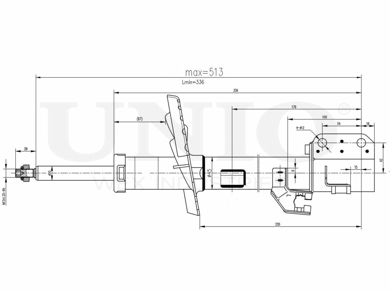Амортизатор газовый передней подвески левый, для Ниссан Ноут (E11, NE11) 06-, Nissan Note 06-, артикул SAB-10096, производителя UNIO