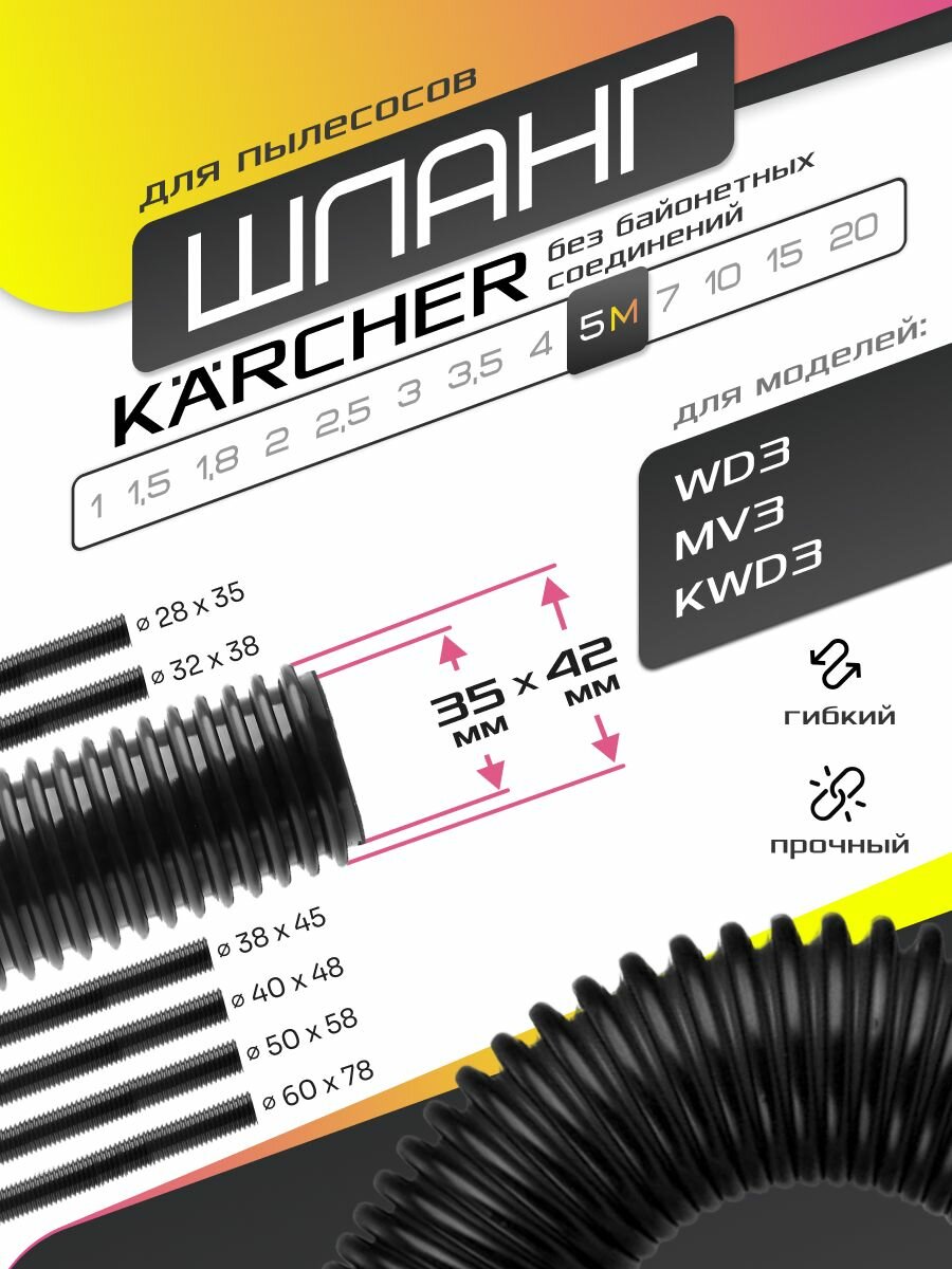 Шланг гофрированный длиной 5 м. для пылесоса Karcher серий WD3/MV3/KWD3