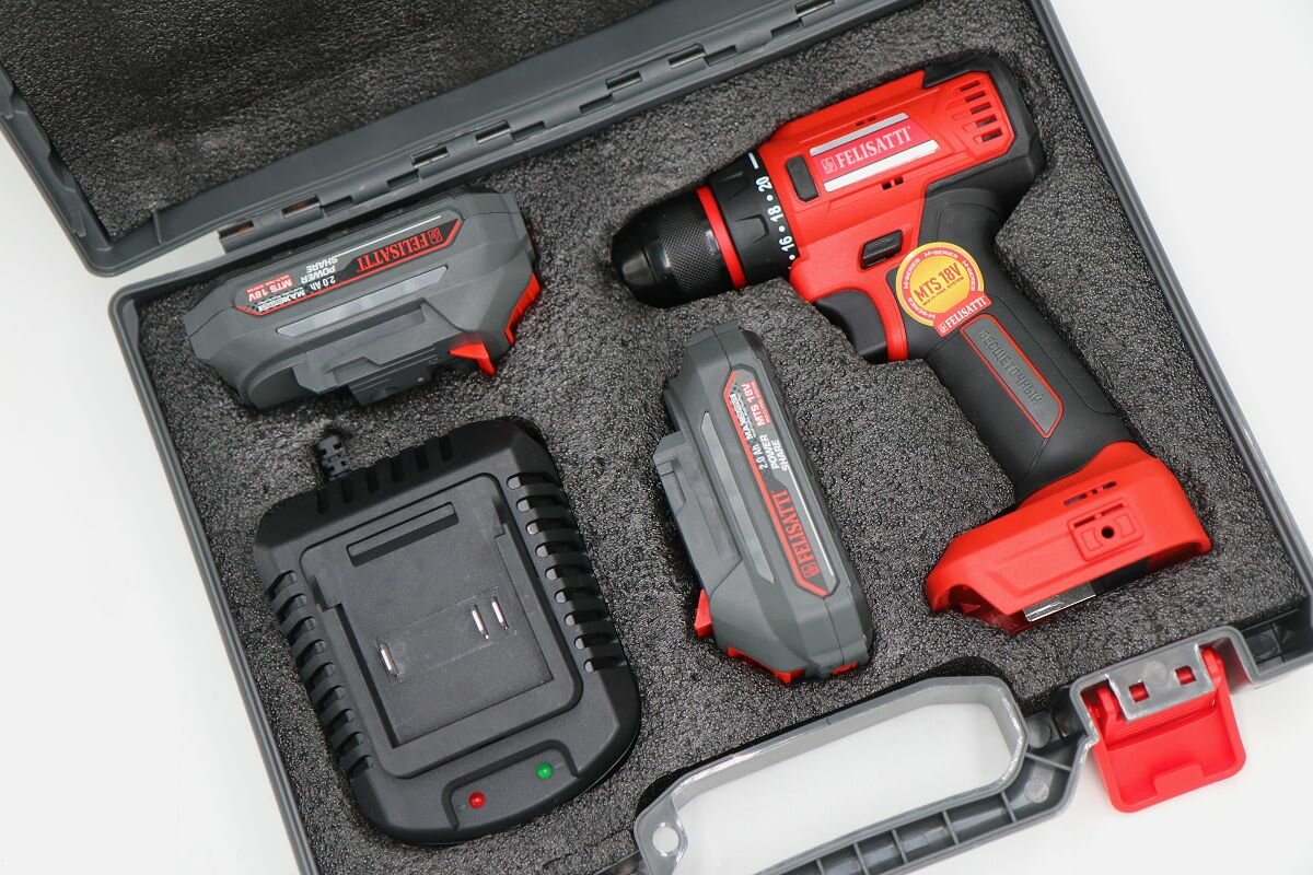 Дрель, шуруповерт аккумуляторный Felisatti FT19068, 50 Нм, 1500 об/мин, 2 АКБ, кейс