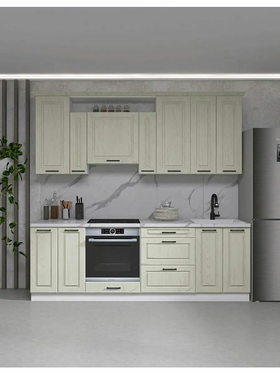 Кухонный гарнитур Шервуд 2.4 м, мебель для дома и кухни, Белый / Дуб кремовый матовый