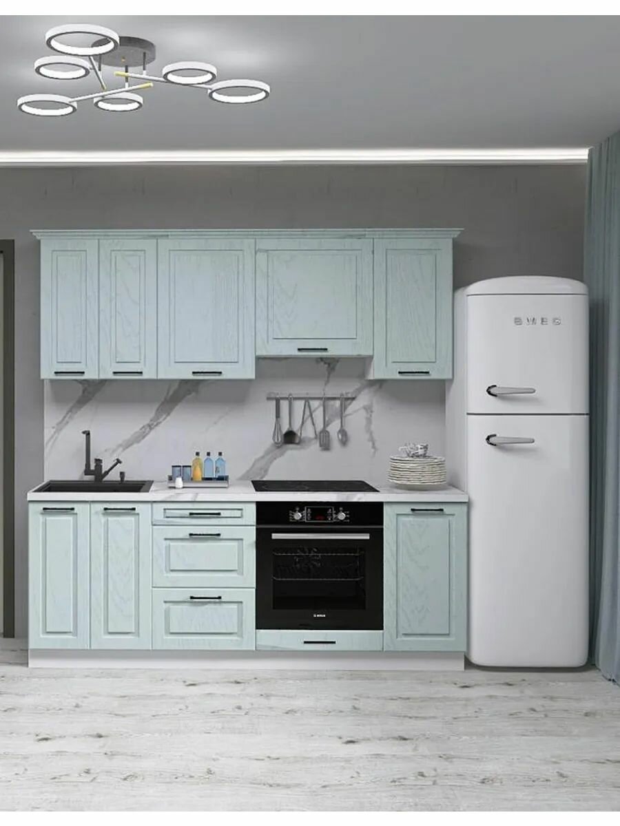 Кухонный гарнитур Шервуд 2.1 м, мебель для дома и кухни, Белый / Деним голубой