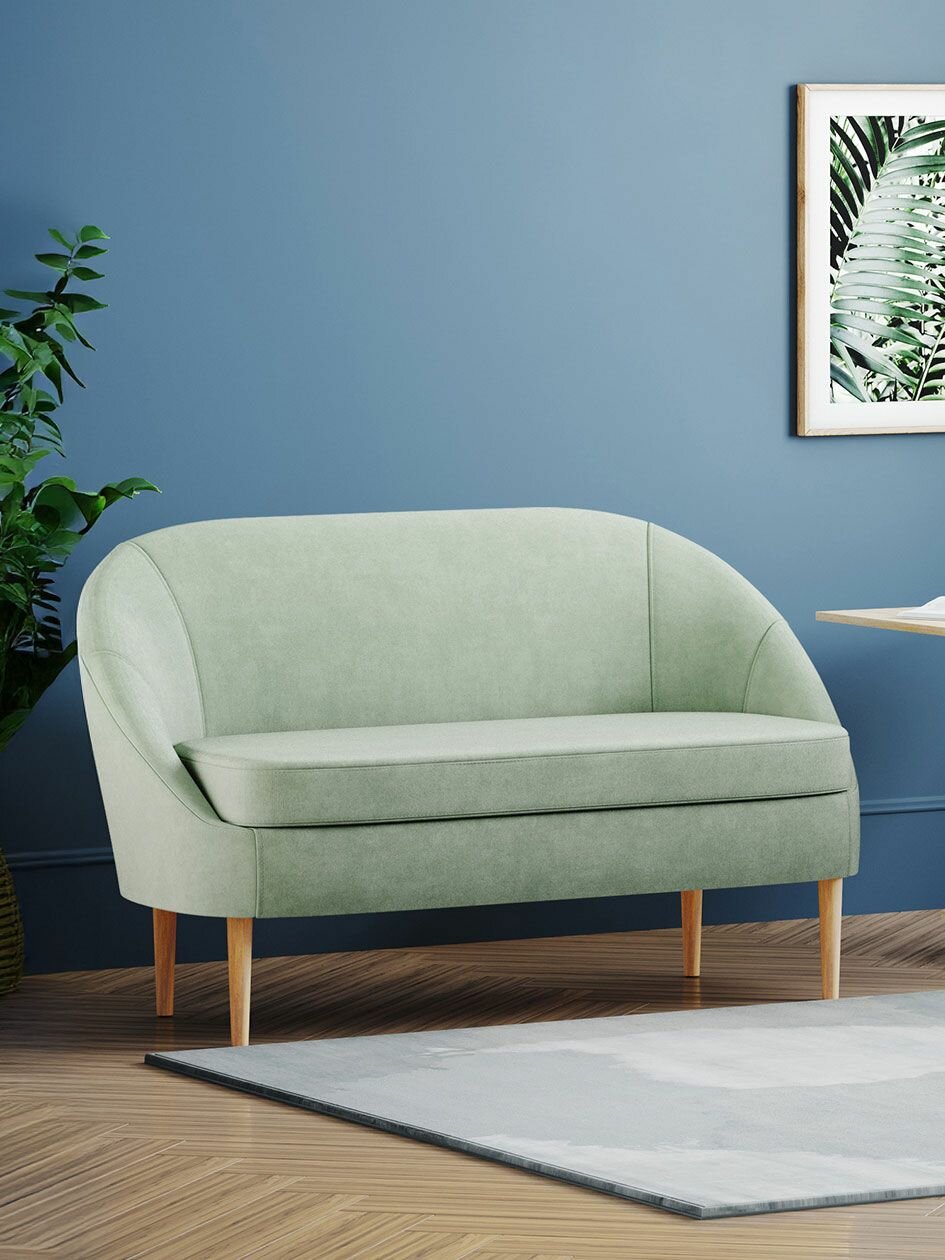 Диван прямой Прайм нераскладной, с мягким изголовьем, с высокими ножками, 144.5х77.5х86 см, Мята, велюр