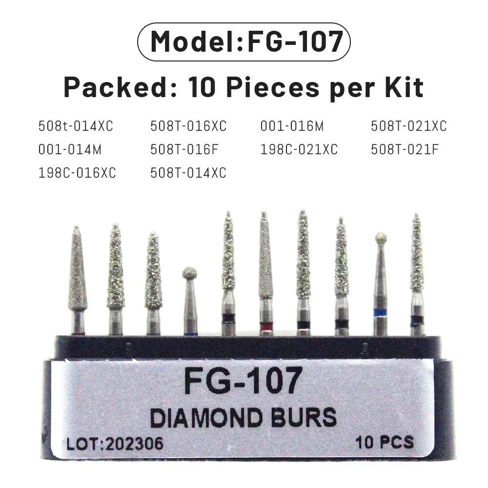 Алмазные сверла AG FG-107 для наконечников, 10 шт