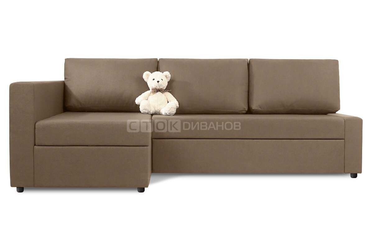 Угловой диван Сток Диванов Полярис Coffee светло-коричневый, механизм дельфин