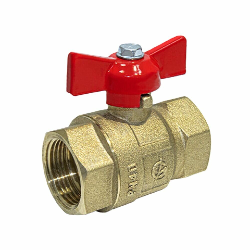Кран шаровой латунь Крепыш 330 аналог 11б27п1 Ду 15 Ру40 ВР полнопроходной бабочка красная галлоп 0110212