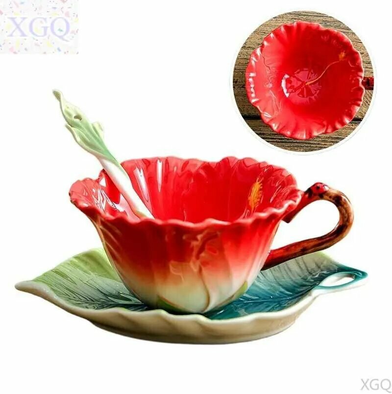 Чашка кофейная "Кофейная чашка керамическая Fuso flower с блюдцем и ложкой", 180 мл, 1 шт YZ