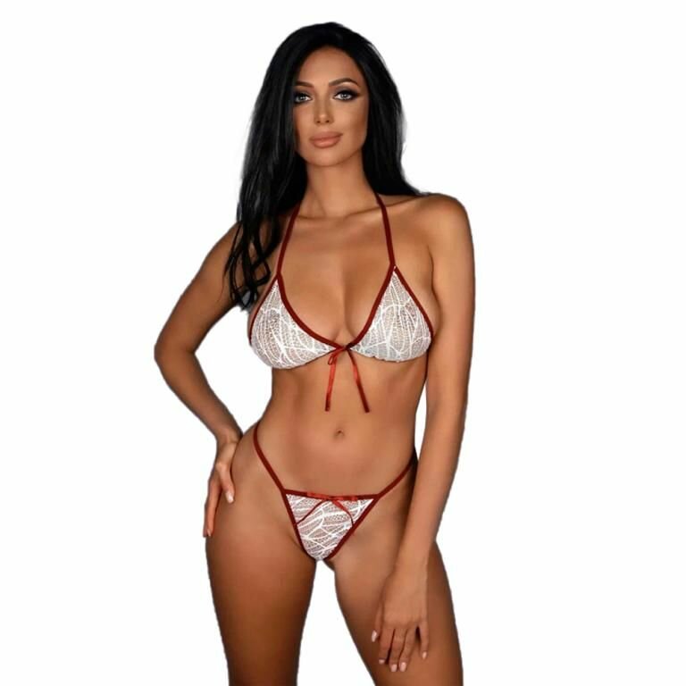 Комплект эротического белья Nina кружевной с красной отделкой S/M AMOR EL