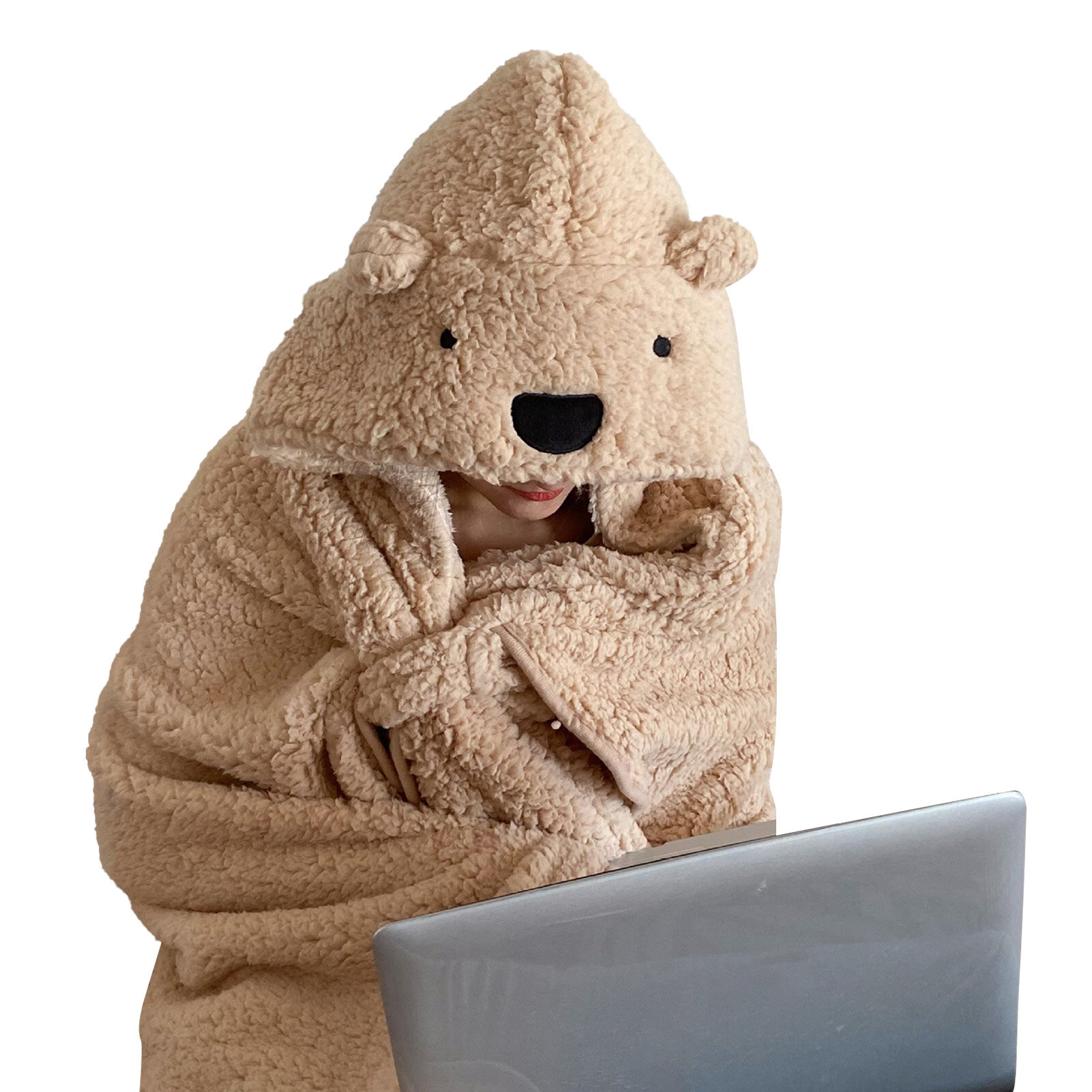 Зимнее одеяло-накидка с капюшоном, толстое, мягкое, плюшевое, теплое, пригодное для носки одеяло для детей и взрослых, бежевое, 120x123 см