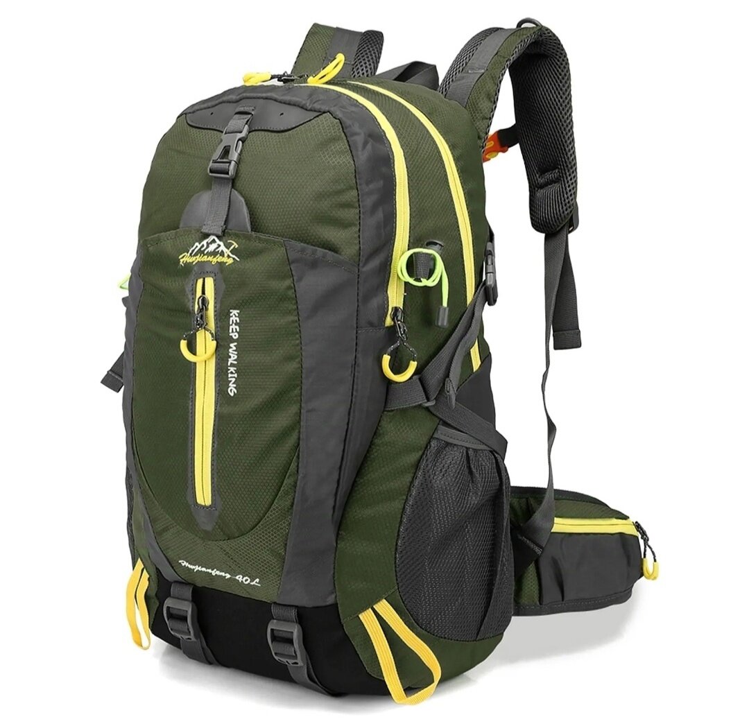 Туристический, трекинговый, походный рюкзак 40 литров из водонепроницаемой ткани цвет зеленый