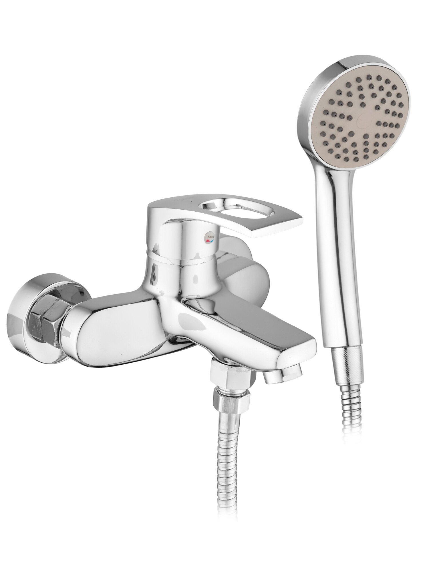 Cмеситель для ванны с душем, с коротким изливом и с переключателем для душа, цвет глянцевый хром