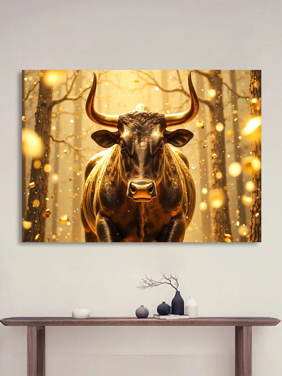 Картина интерьерная на стену - "Бык мотивация деньги в офис" , 60х80 см.