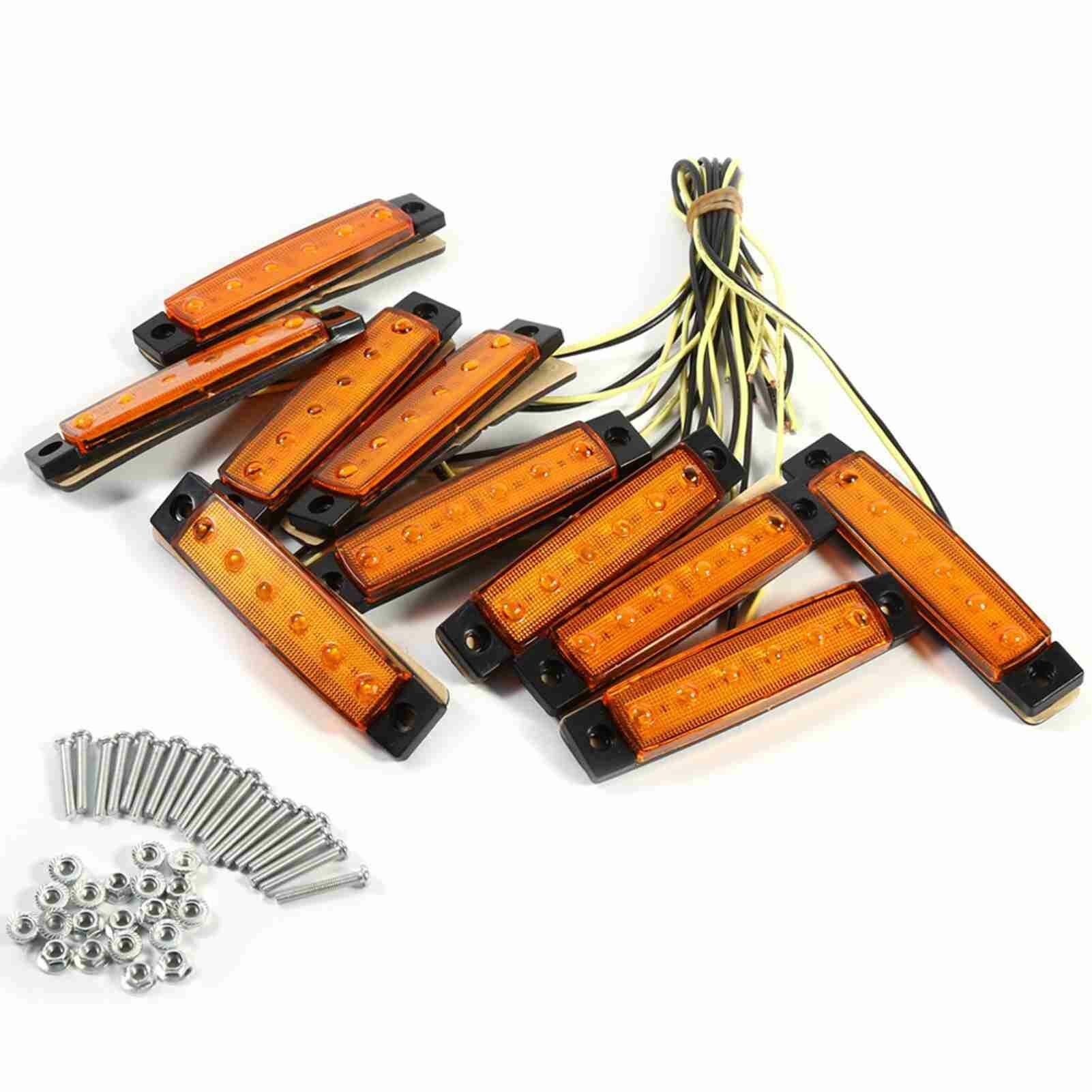 10 шт. Светодиодные боковые маркерные огни 6 LED для грузовика, ван, красный/оранжевый
