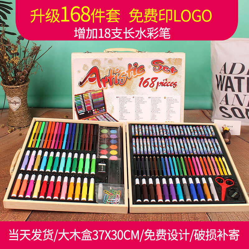 Подарок на День защиты детей: набор акварельных ручек, художественные принадлежности, инструменты для рисования, цветные ручки, деревянный футляр, маркеры, возможность персонализации.