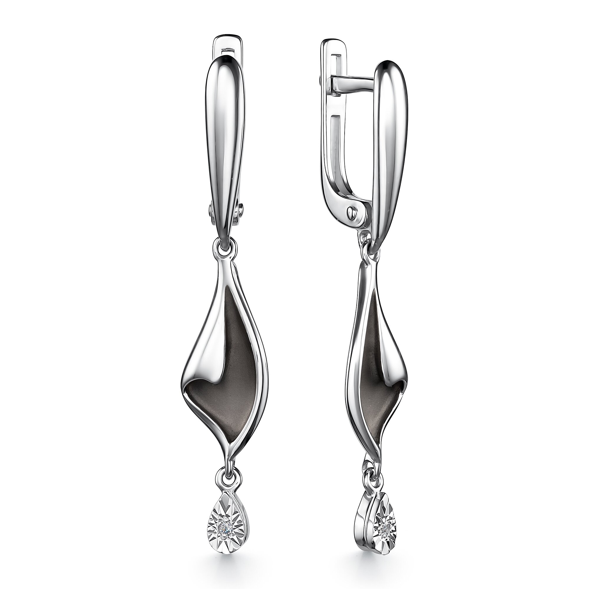 Серьги, серебро, 925 проба, родирование, бриллиант