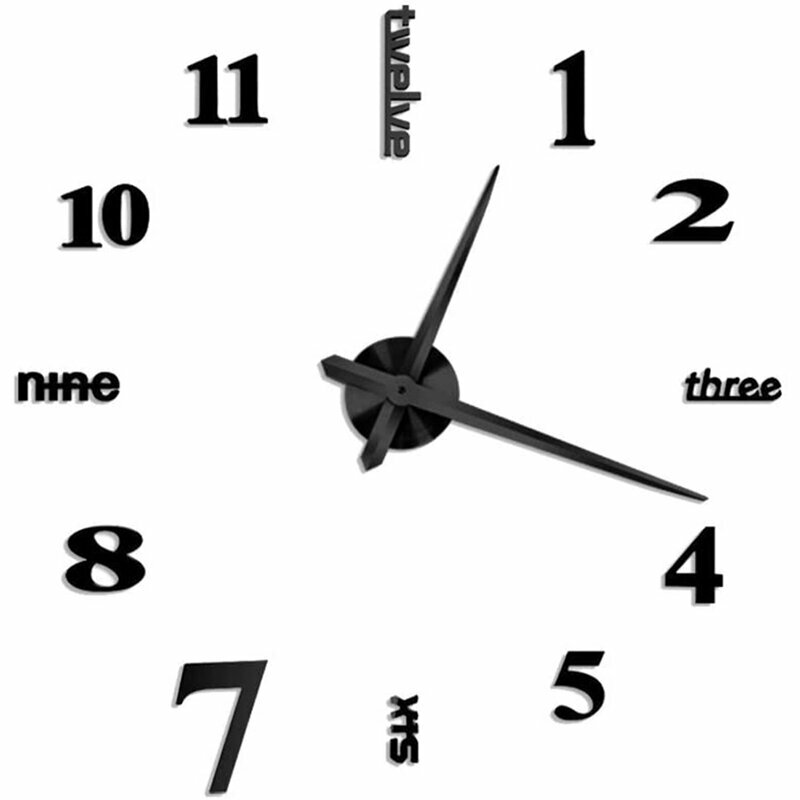 3D Бескаркасные большие настенные часы Modern Mute DIY Home Decor - черный-MIN