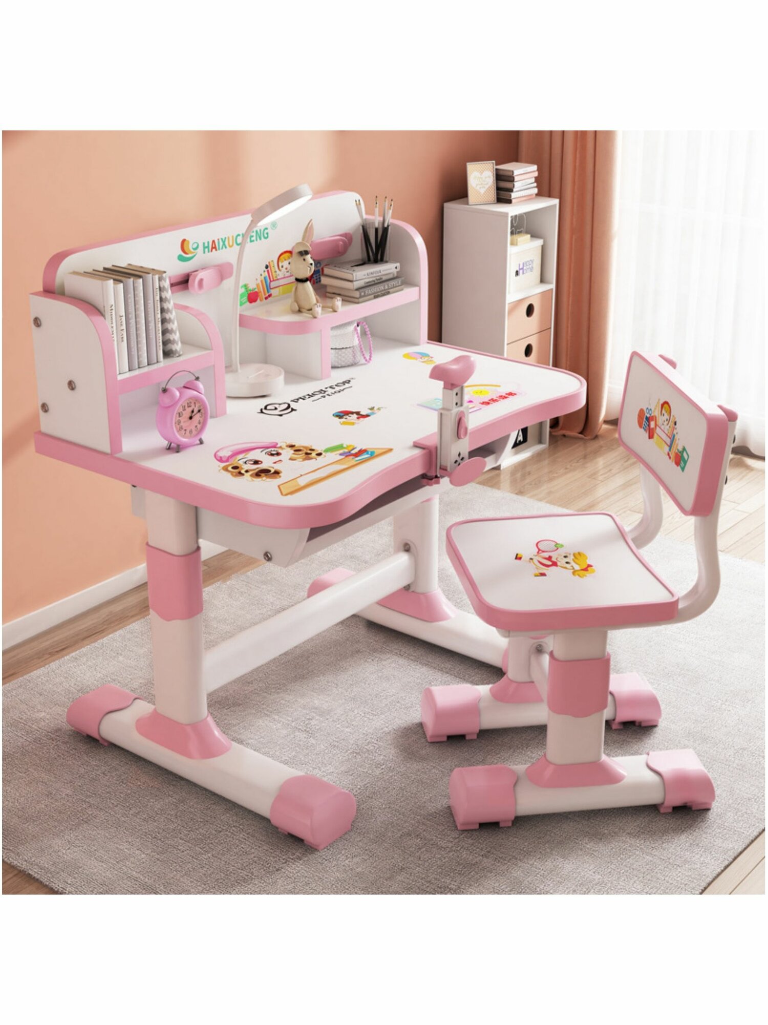 Детский стол и стул, набор ученических столов и стульев, а также книжная полка со светодиодной подсветкой для защиты ваших глаз,