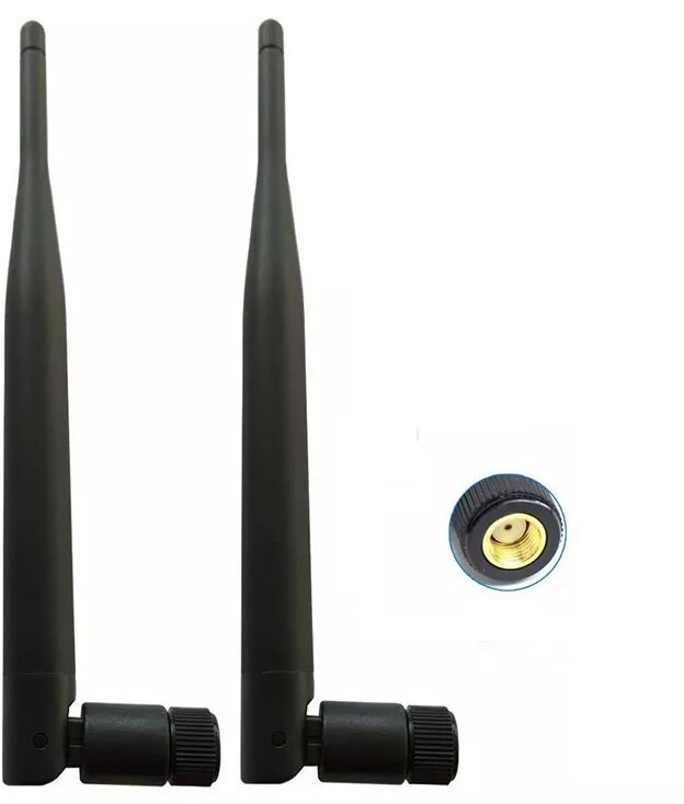 Комплект 2шт, Антенна Wi-Fi для роутеров, усиление до 5dBi разъем RP-SMA-male черная