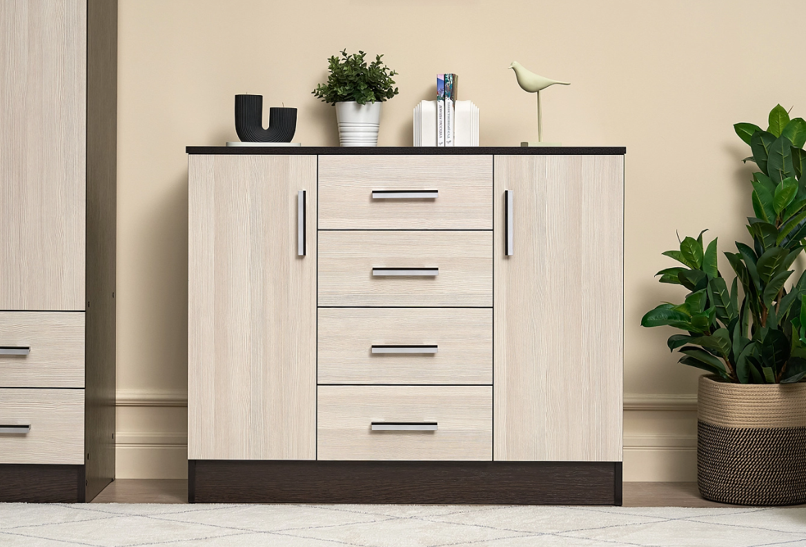 Комод "К1000-2Д" Венге / Лоредо 100 см ширина для вещей с ящиками и дверцами