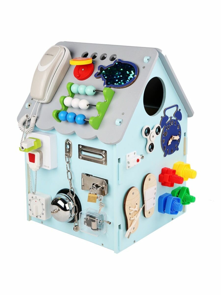 Развивающий бизиборд JIAYONG "Домик", 15 элементов, для детей от года, 40 см х 40 см