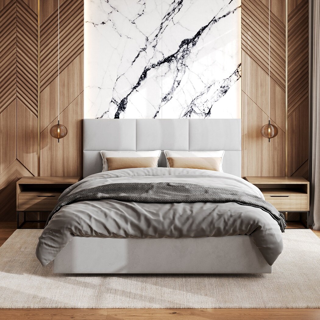 Кровать GALAXY Венера-5, 160х200см, двуспальная, с ортопедическим основанием, ящиком для белья, велюр светло-серый (Ash)