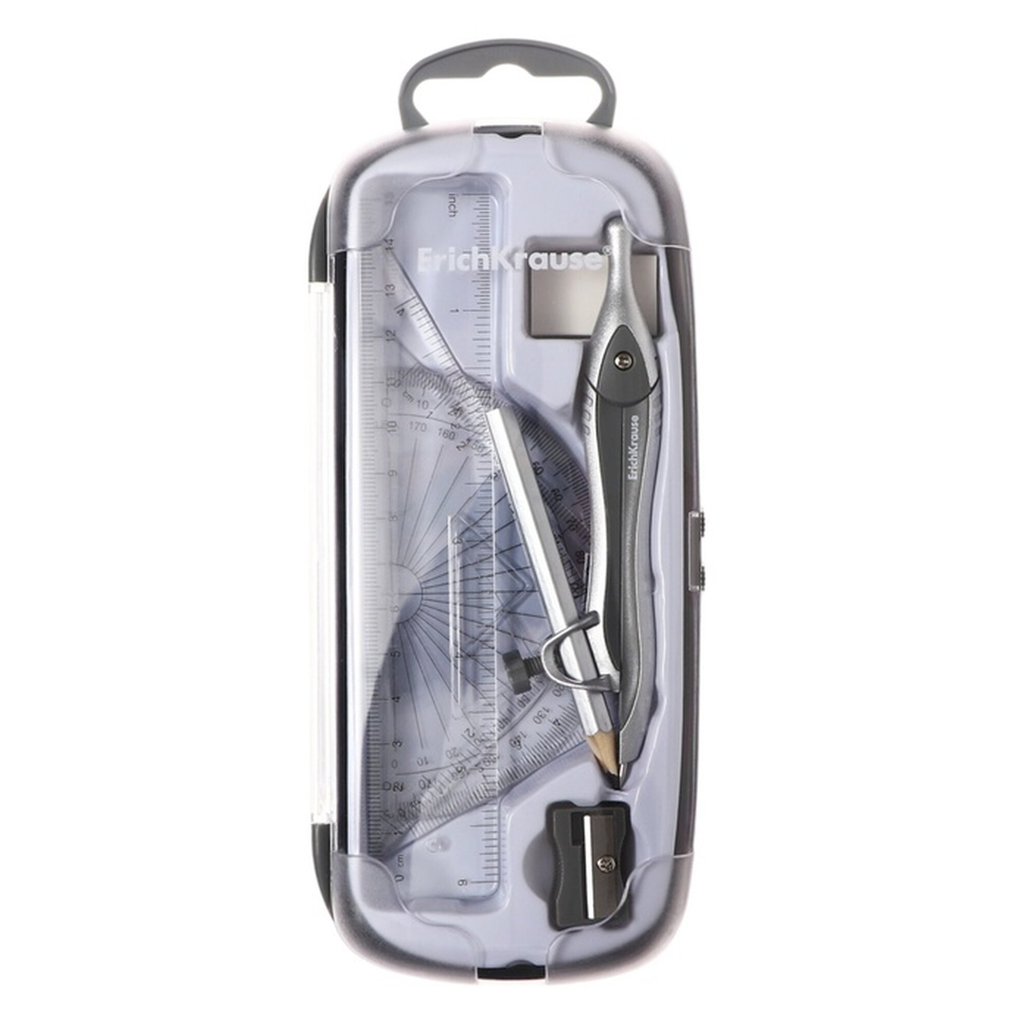 Готовальня ErichKrause "Classic", 7 предметов, пластмассовый пенал, серый