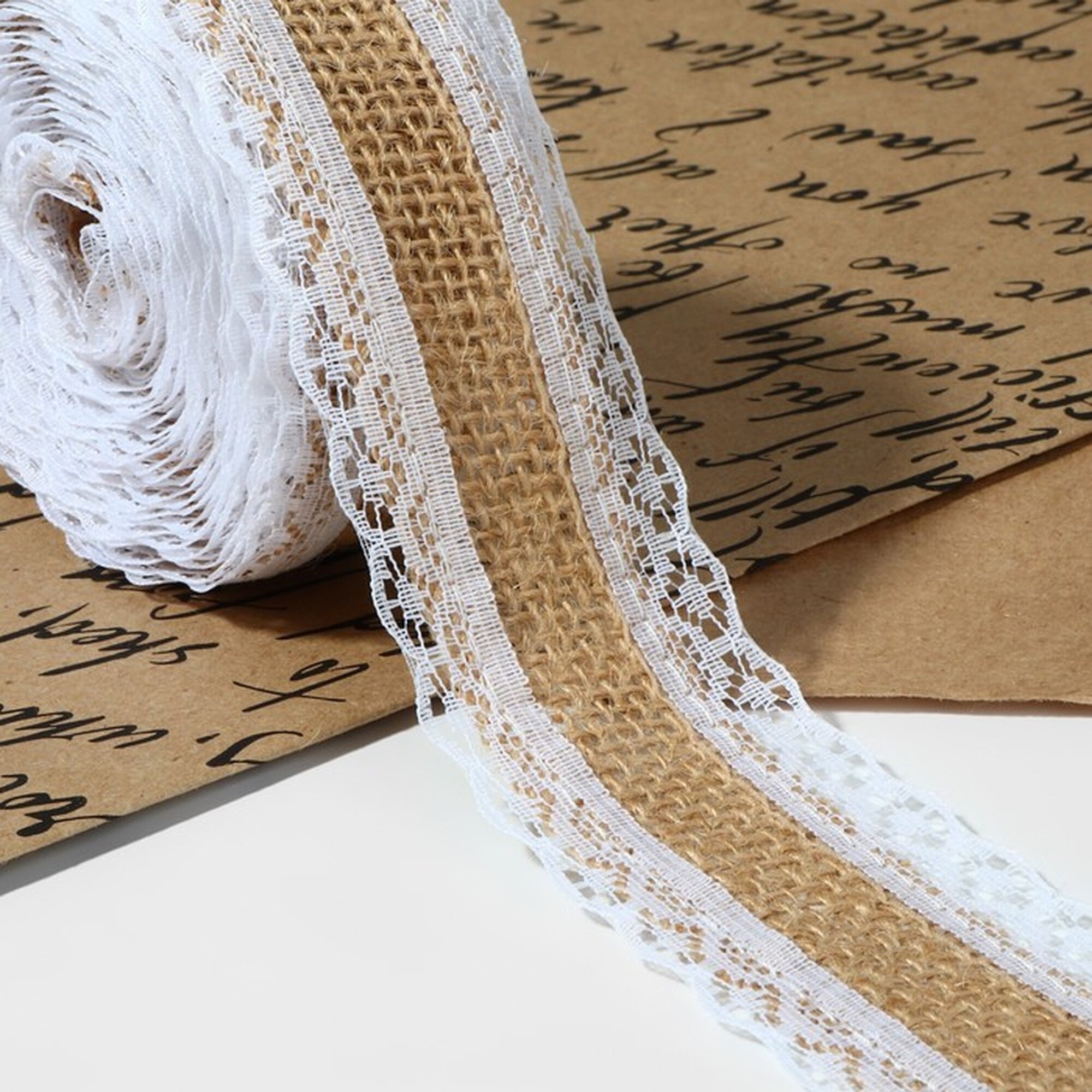 Лента холщовая «Кружево», натуральная, 37 мм, 4.5±0.5 м, белая