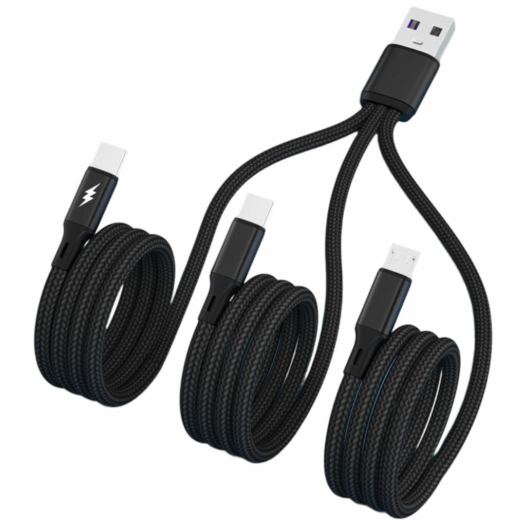USB-концентратор, USB на 2 Type C + Android зарядных кабеля - черный - 20 сантиметров, 1 шт.
