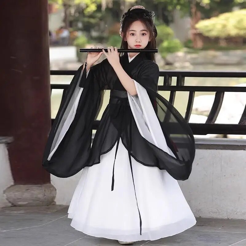 Детский ханьфу DIDUQIPAO красный полиэстер вискоза Черный, 140 Height 130-140cm, Dress 15