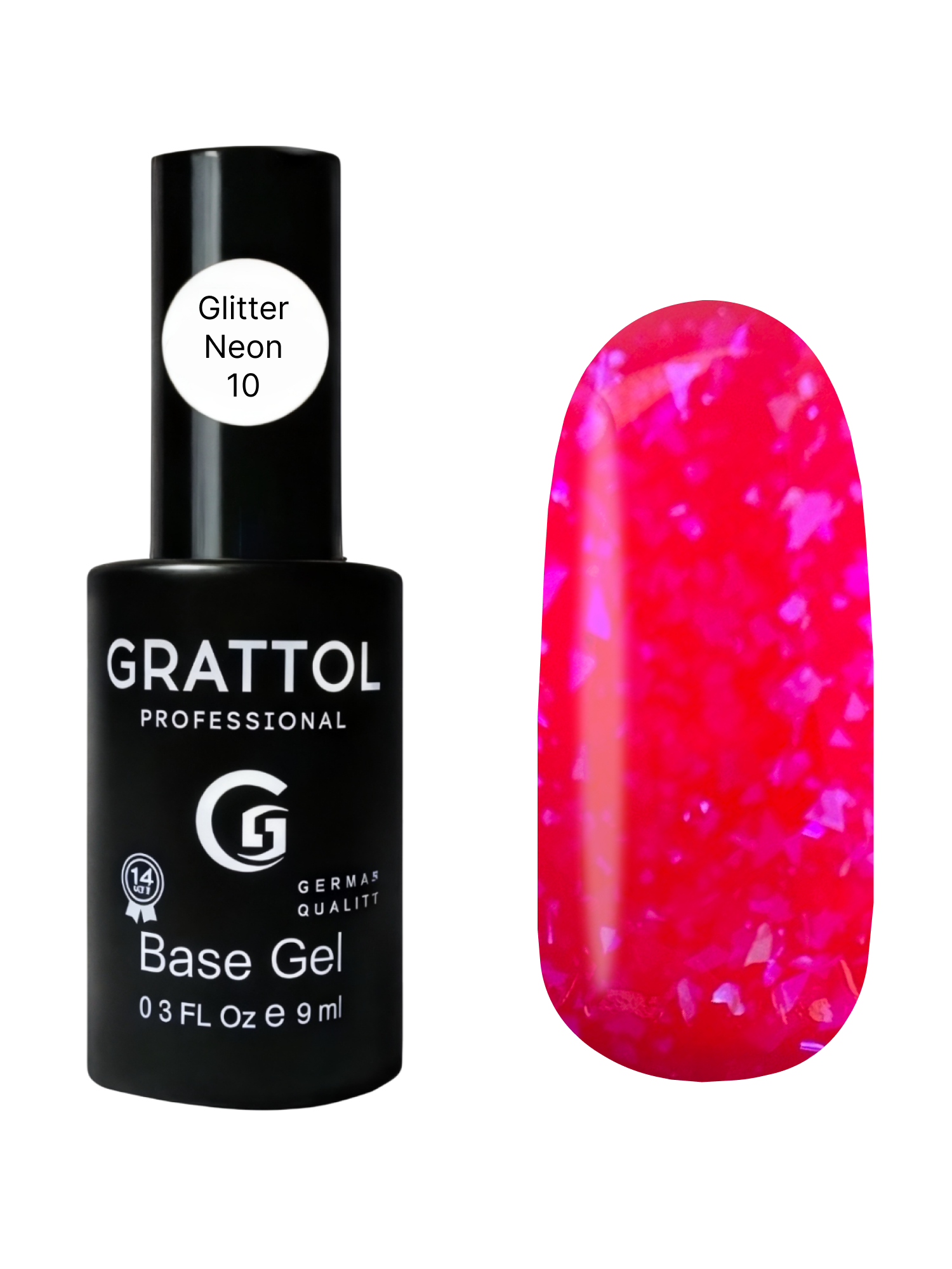 Grattol Камуфлирующая база для ногтей цветная каучуковая, Rubber Base Glitter Neon 10, 9 ml