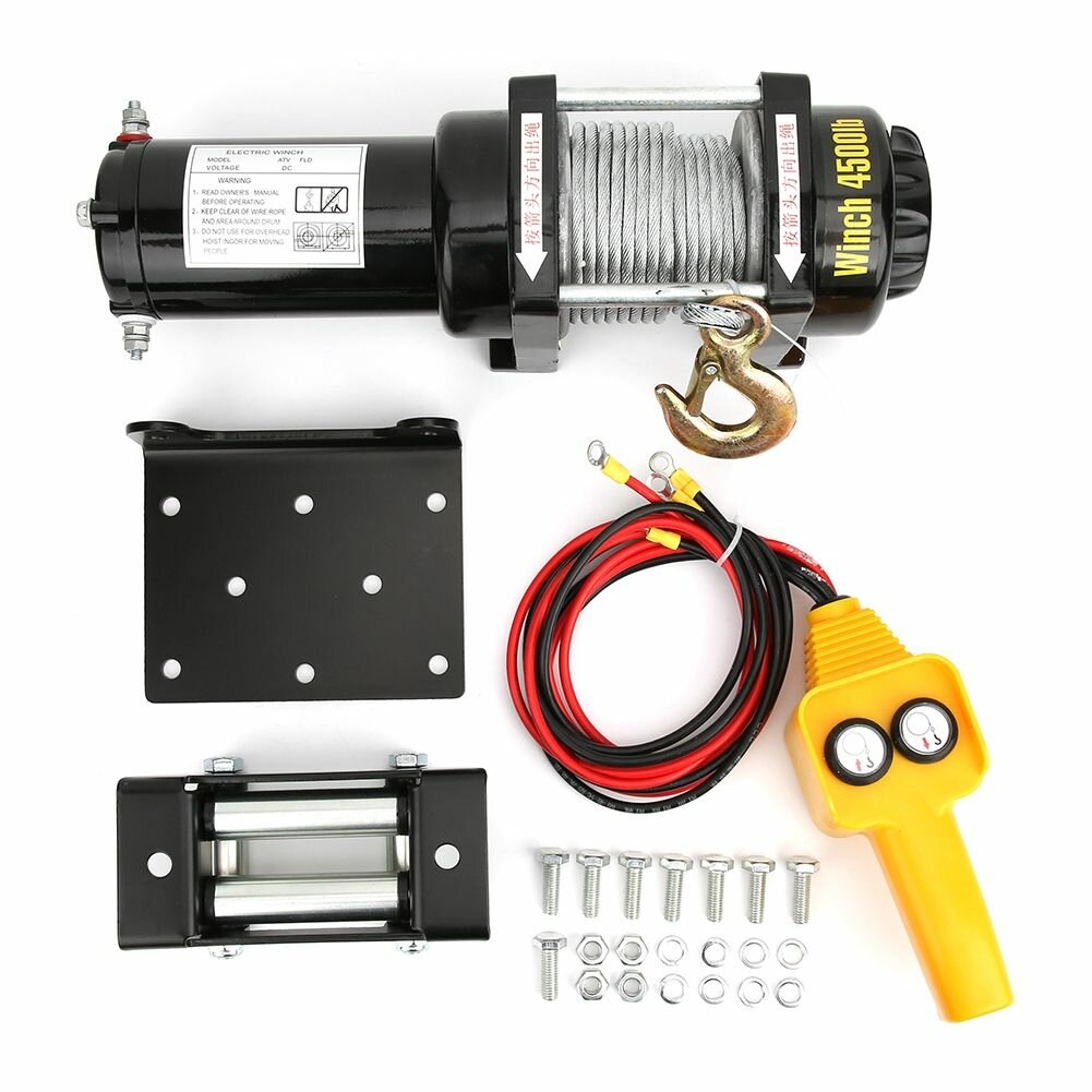Электролебёдка тяговая 12V 4500 фунтов для внедорожников синтетический трос