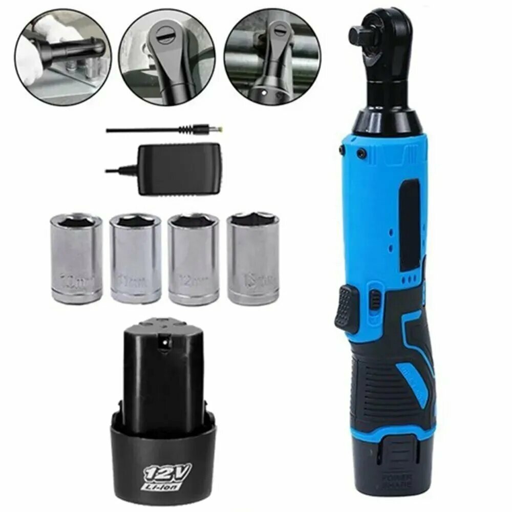 Трещоточный аккумуляторный угловой гайковерт, электрический гайковерт, Одна батарея