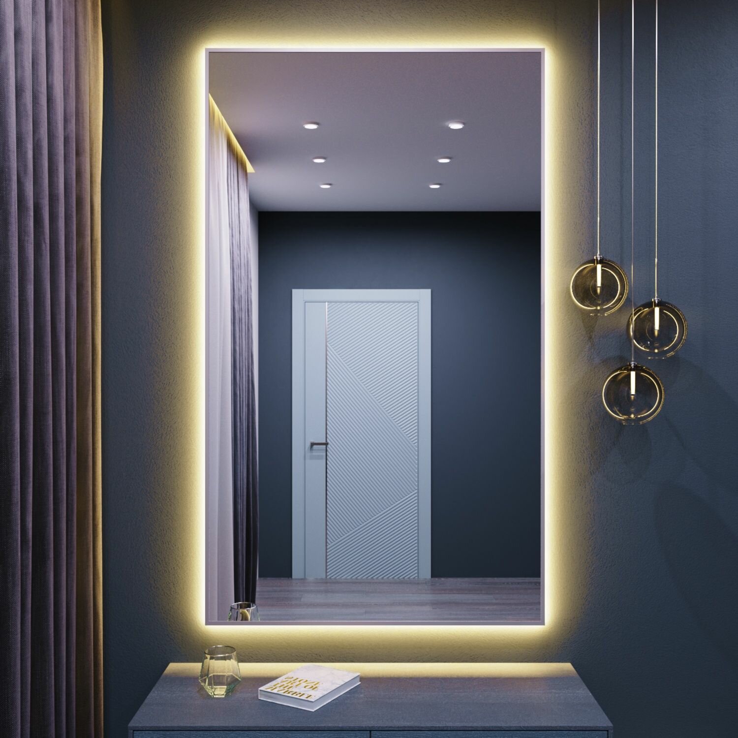 Зеркало настенное 150х80 см. BLX MIRROR с подсветкой в алюминиевой раме. Свет: Теплый белый 3000К, Серебро