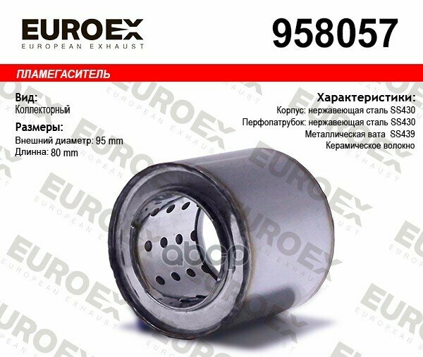 Пламегас. коллекторный !95x80x57 нерж. (диаметр трубы 57мм, общая длина 80мм диаметр 95мм) EUROEX арт. 958057