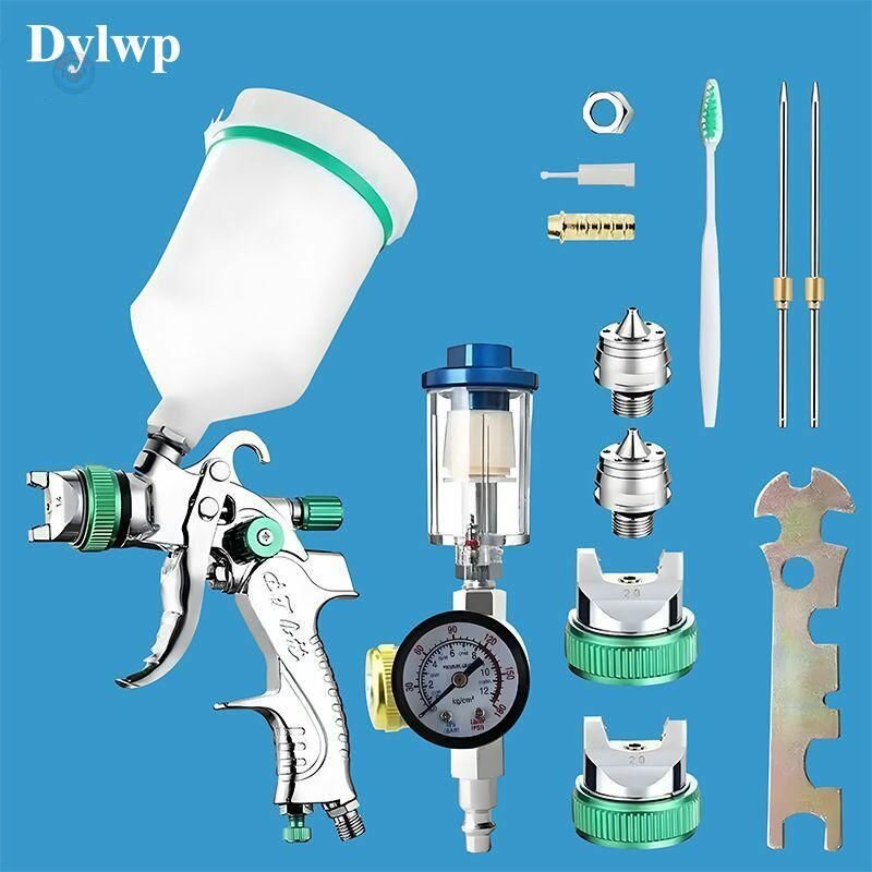 Пистолет-распылитель HVLP для порошковой окраски, 3 сменных сопла 1.4/1.7/2.0 мм, 600 мл чашка, регулятор давления и фильтр, алюминиевый корпус, для дома и автомастерской