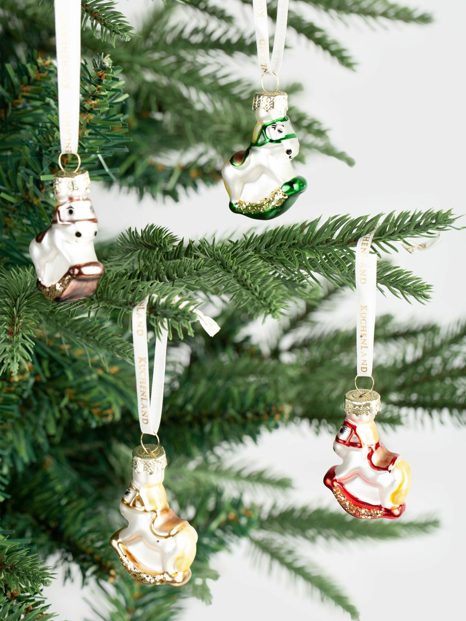 Набор елочных игрушек, 4 см, 4 шт, стекло, с блестками, Лошадки, Figure christmas