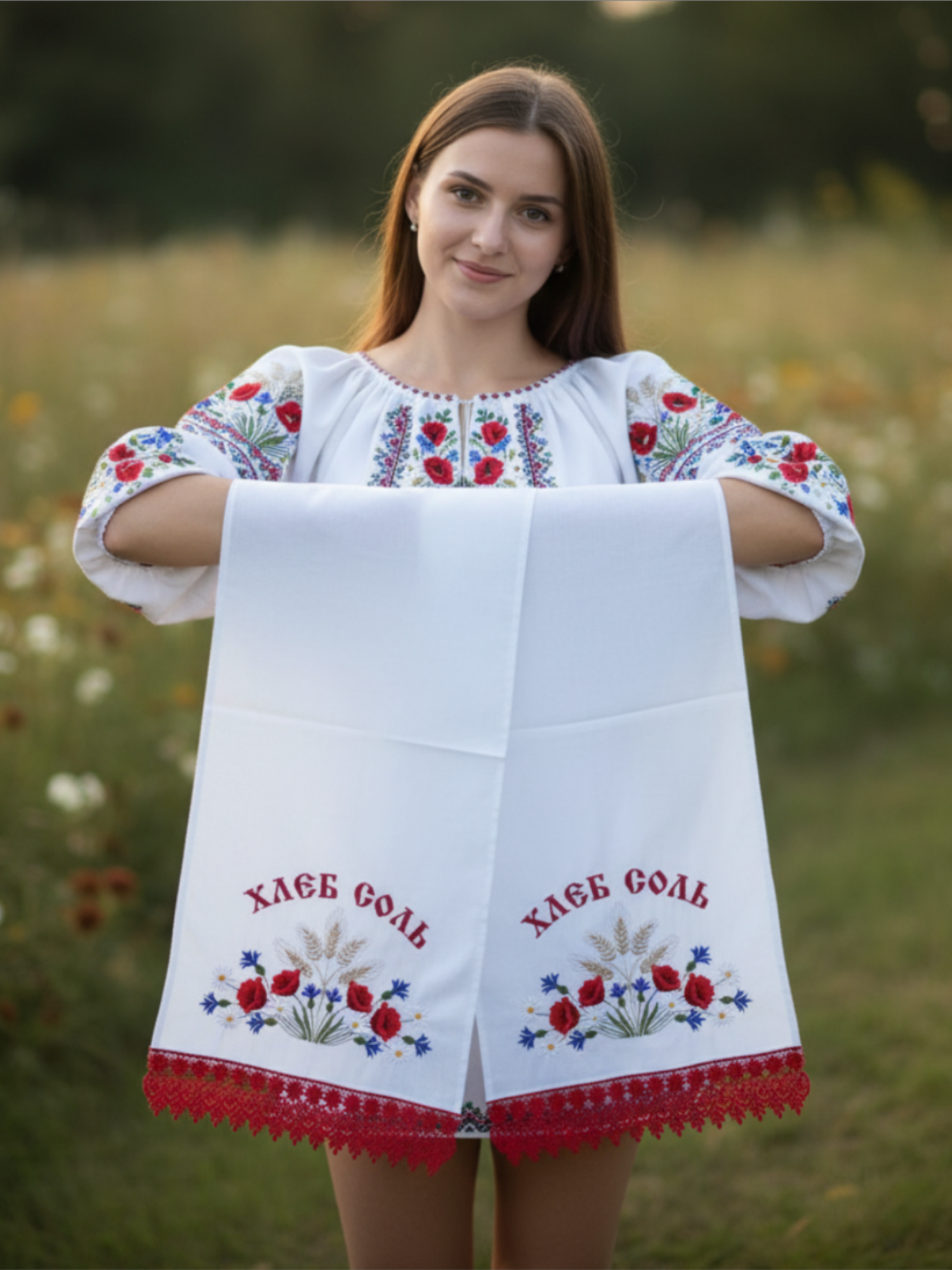 Рушник с вышивкой " хлеб соль " (полевые цветы)