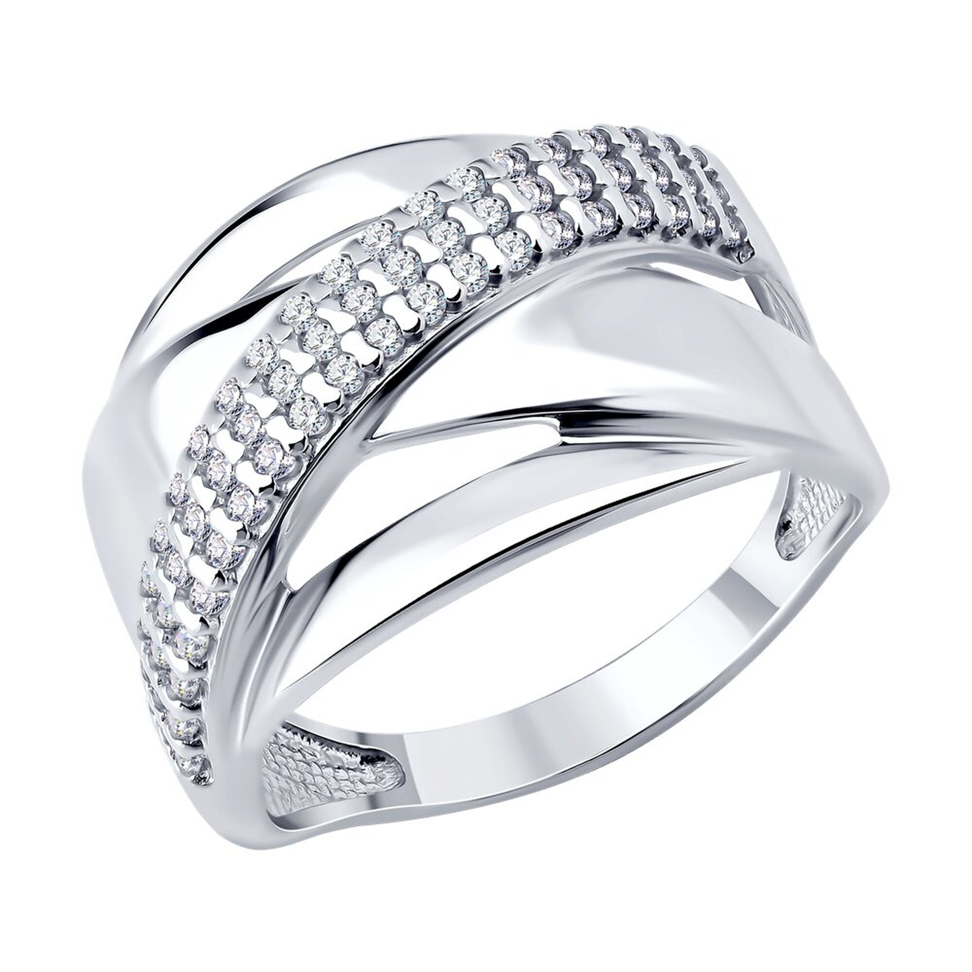 Кольцо Diamant online, серебро, 925 проба, родирование, фианит