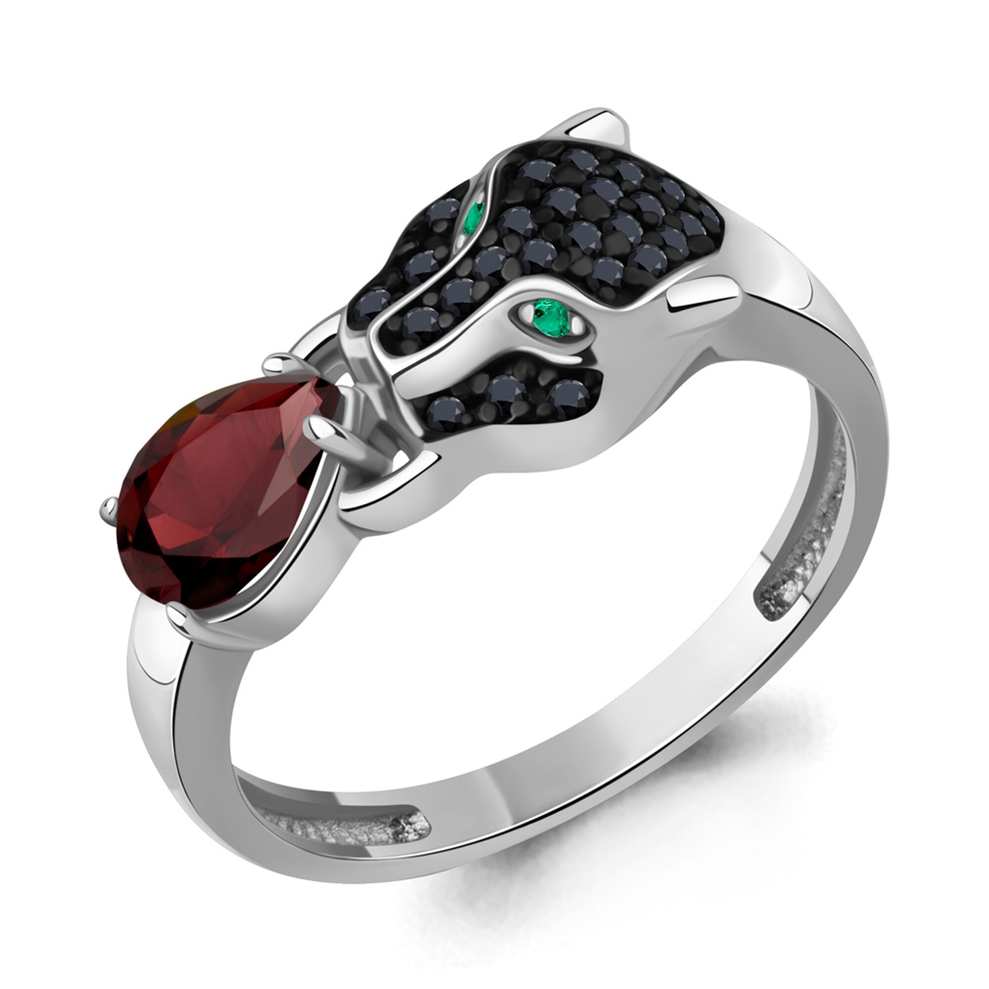 Кольцо Diamant online, серебро, 925 проба, родирование, гранат, кристалл, изумруд синтетический
