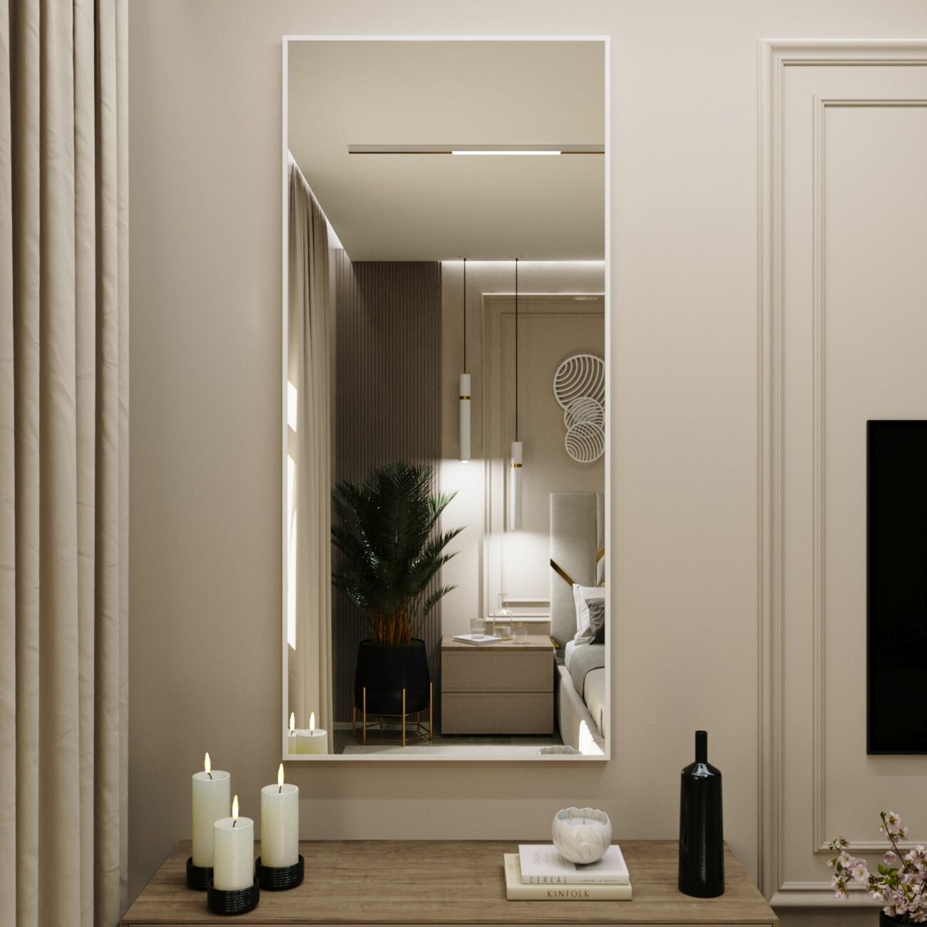 Зеркало настенное 150х60 см. BLX MIRROR интерьерное в алюминиевой раме, Белое