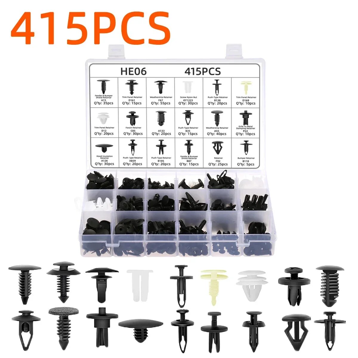 Авто пластиковый крепеж для бампера, заклепка, фиксатор, нажимной тип, крепеж крышки двигателя, крыло, обшивка двери автомобиля, зажим для панели, 415PCS