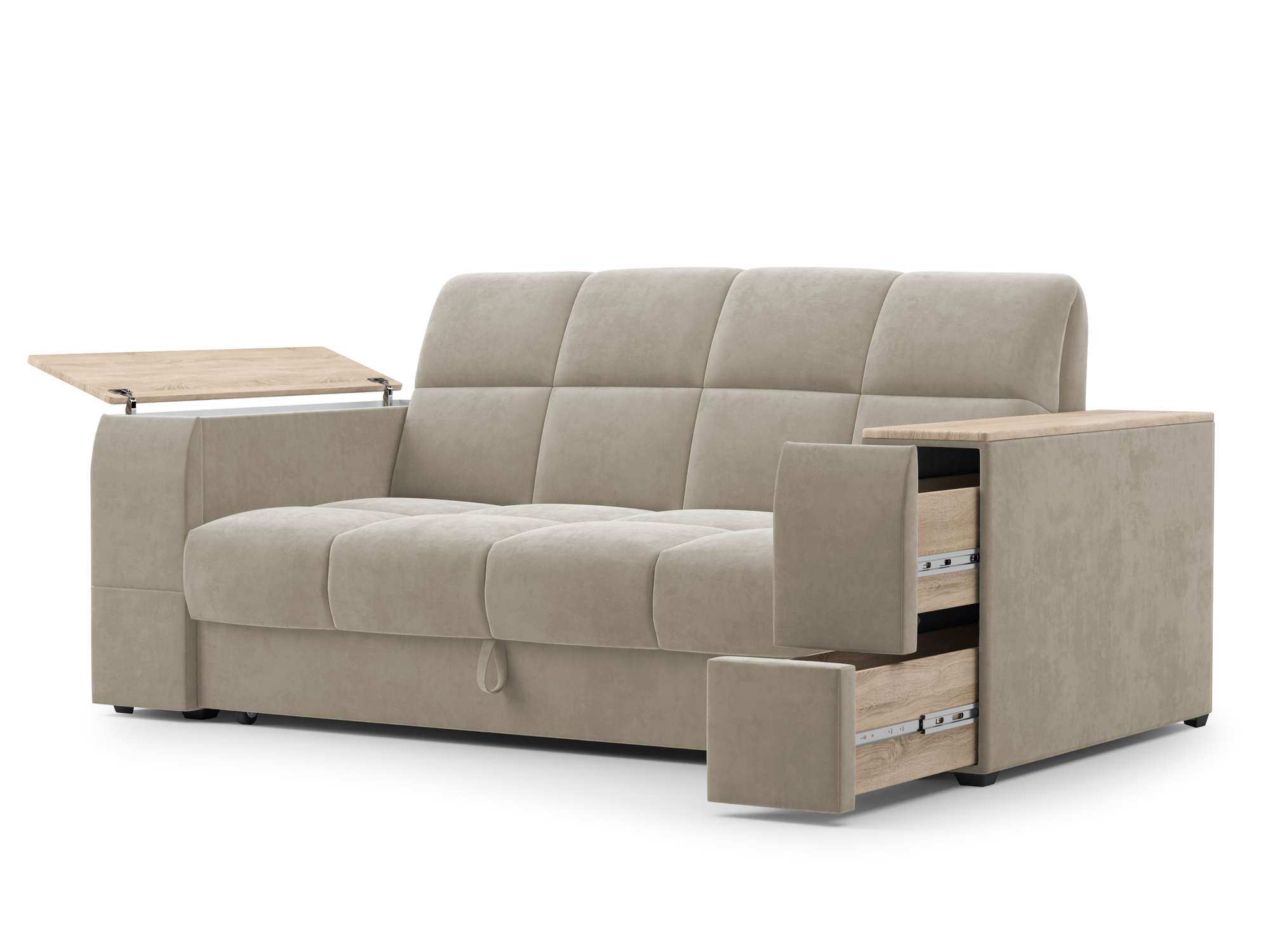 Диван-кровать Флай, аккордеон, подлокотники короб+ящики, 140*200 с ортопедическим основанием, съемный чехол, велюр.