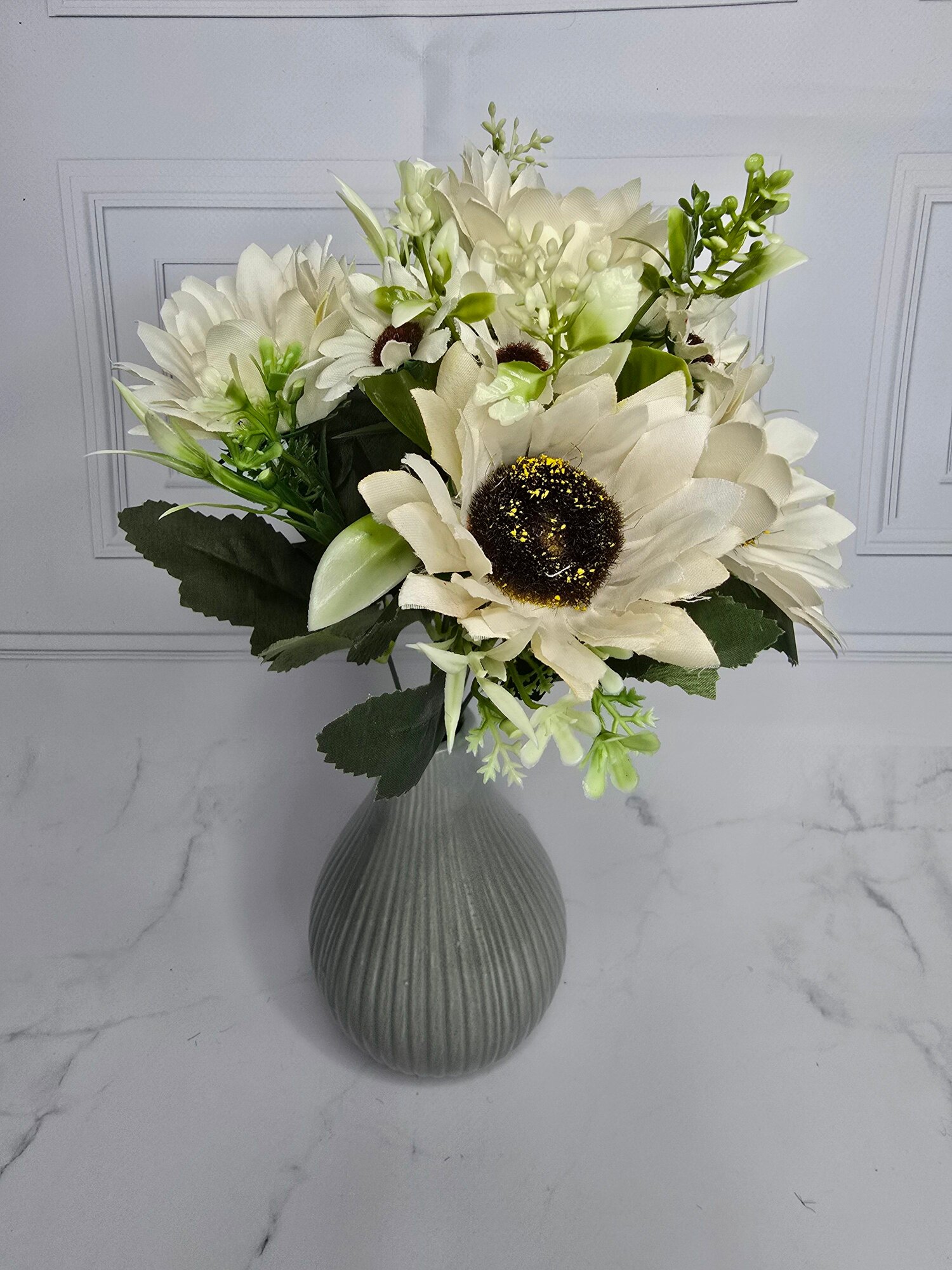 Искусственные цветы Holodilova, подсолнухи, для дома и офиса, белый