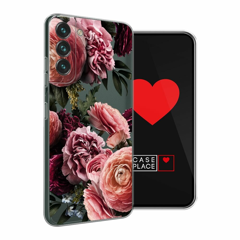 Чехол на Samsung Galaxy S22 + / Самсунг Галакси S22 Плюс с принтом "Бордовые винтажные цветы", прозрачный — фото 1
