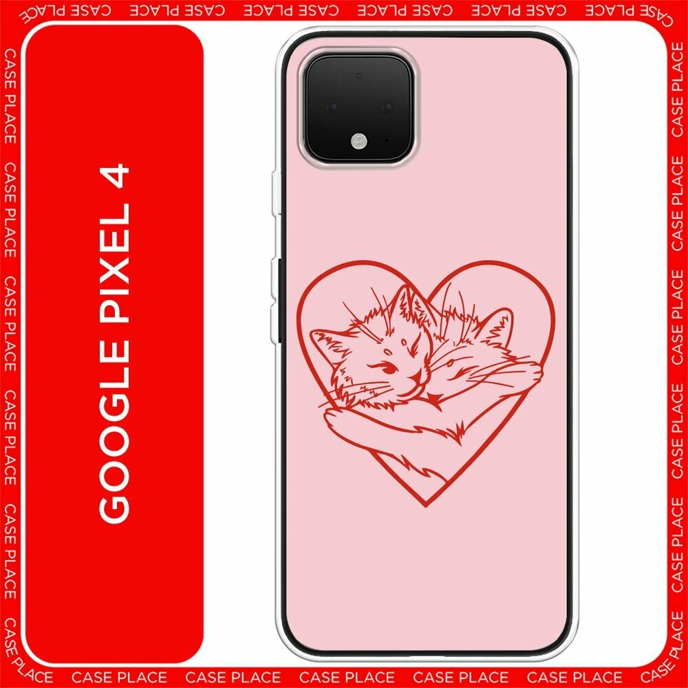 Чехол на Google Pixel 4 / Гугл Пиксель 4 с принтом "Влюблённые котики рисунок 1 - 14 февраля"