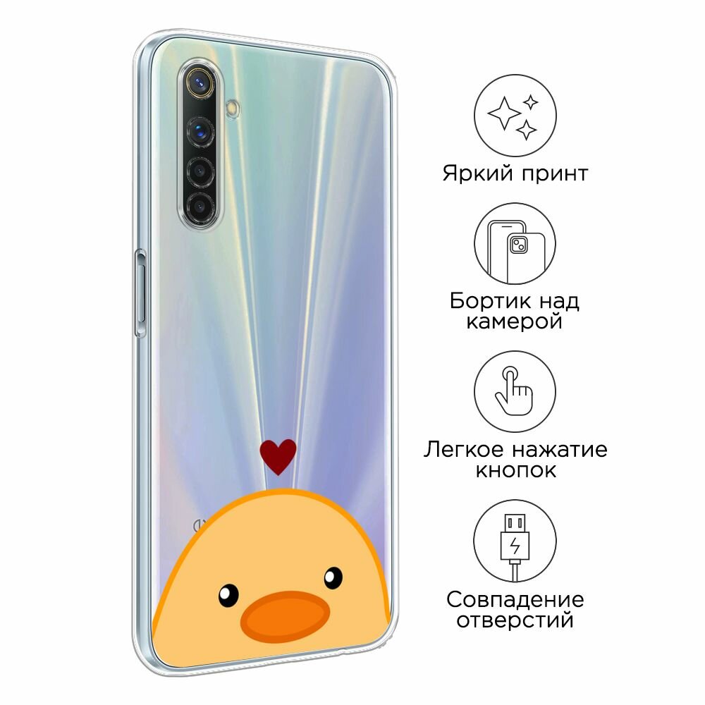 Чехол на Realme 6 / Реалми 6 с принтом "Влюблённая уточка - 14 февраля", прозрачный — фото 1