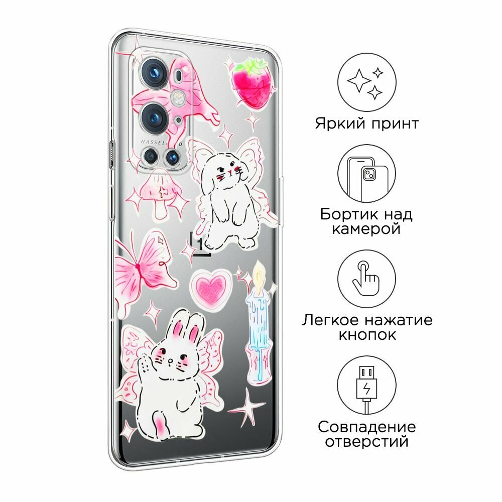 Чехол на OnePlus 9 Pro / ВанПлас 9 Про с принтом "Феи-кролики", прозрачный — фото 1