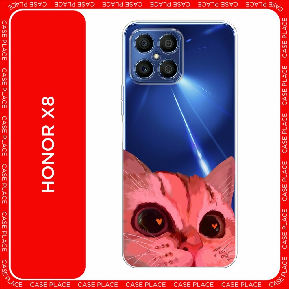Чехол на Honor X8 / Хуавей X8 с принтом "Affectionate cat - 8 марта", прозрачный