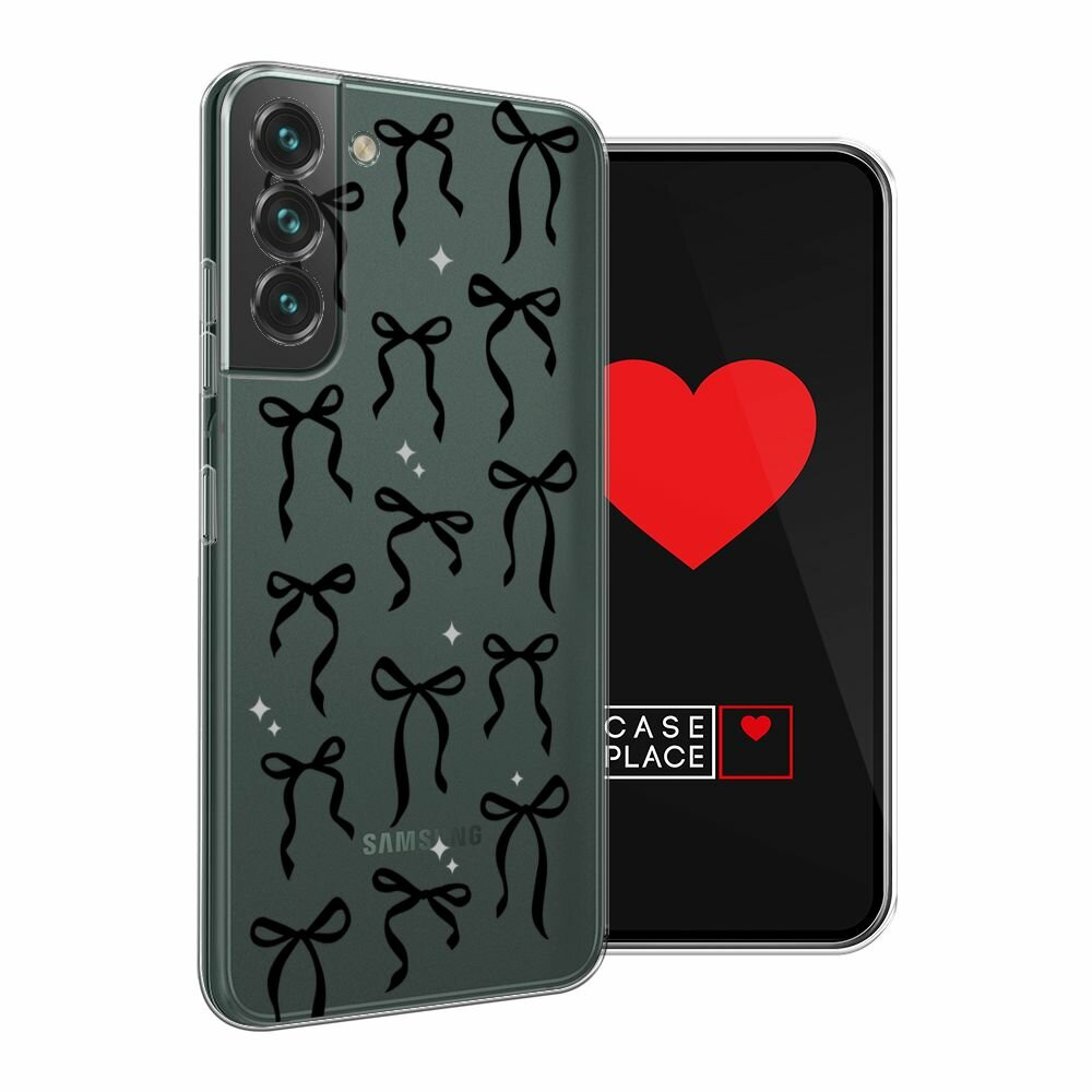 Чехол на Samsung Galaxy S22 + / Самсунг Галакси S22 Плюс с принтом "Black bows", прозрачный — фото 1